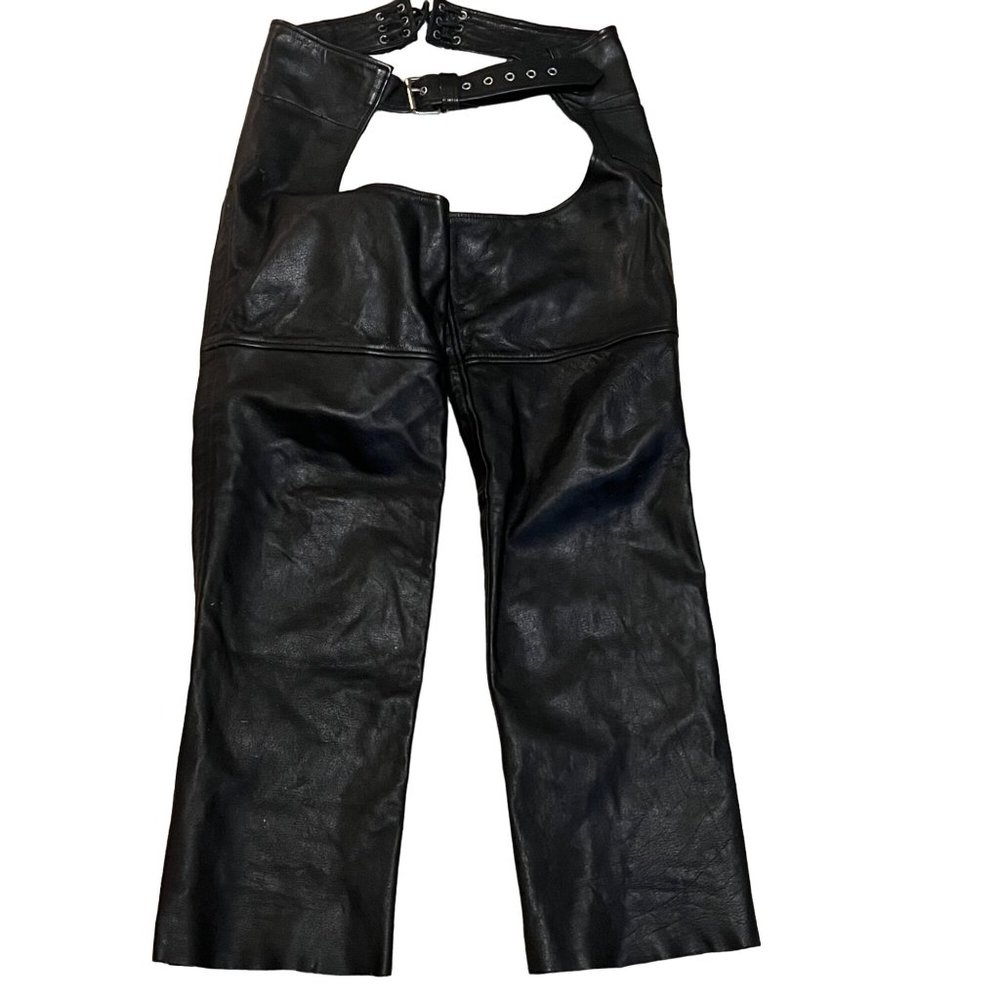 Fmc Large Unisex Black Leather Motorcycle Chaps - Gem